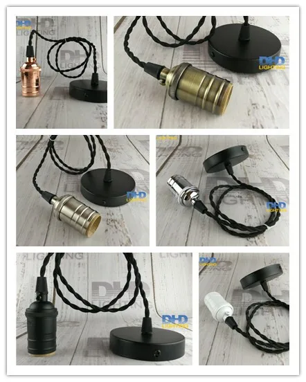 6 Colors Socket E27 Industrial Pendant Lamp Fixture Copper Edison ...