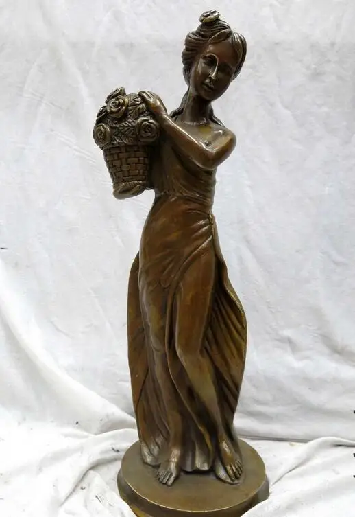 17" China Brass Copper Carved Belle Sexy Beauty Statue - Statues ...