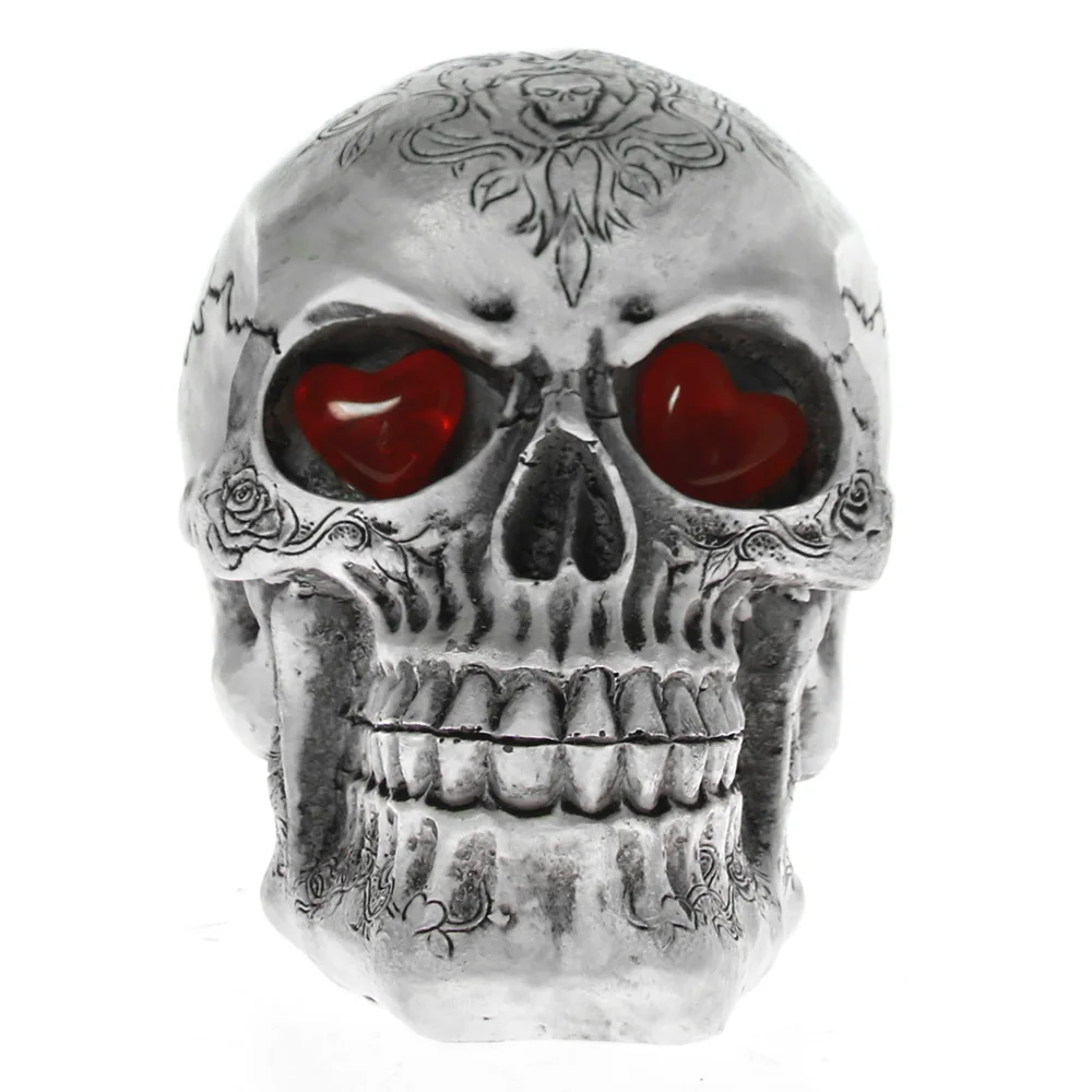 LED Glowing Red Eyed Skull Resin Figurine Halloween Decor Props Horror ...