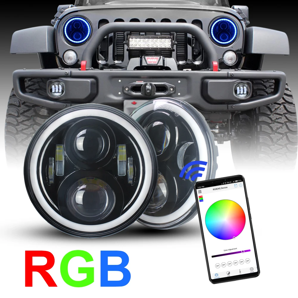 Round LED Headlights For Jeep 7-Inch Round LED Headlights With Halo ...