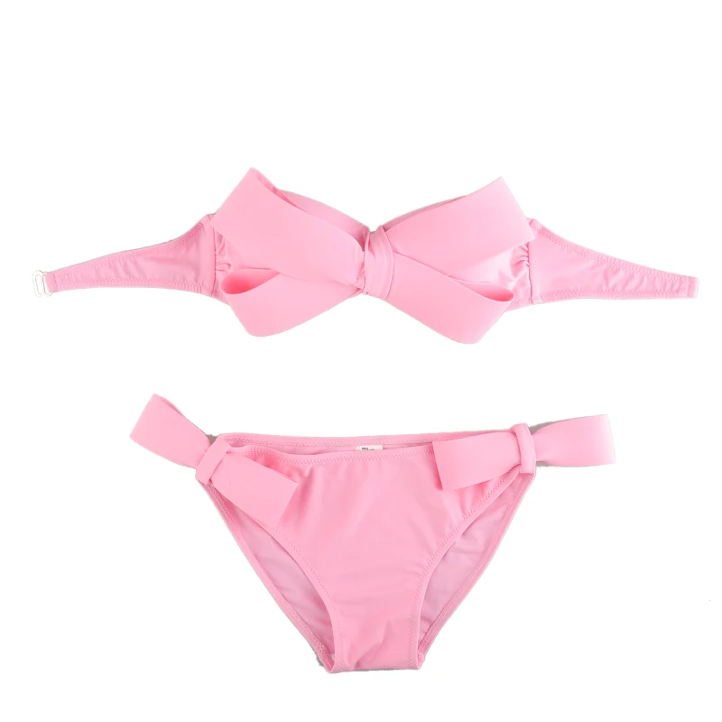 Women Sexy Swim Wear Solid Swimwear Bikini Big Bow Bandeau Beach Wear