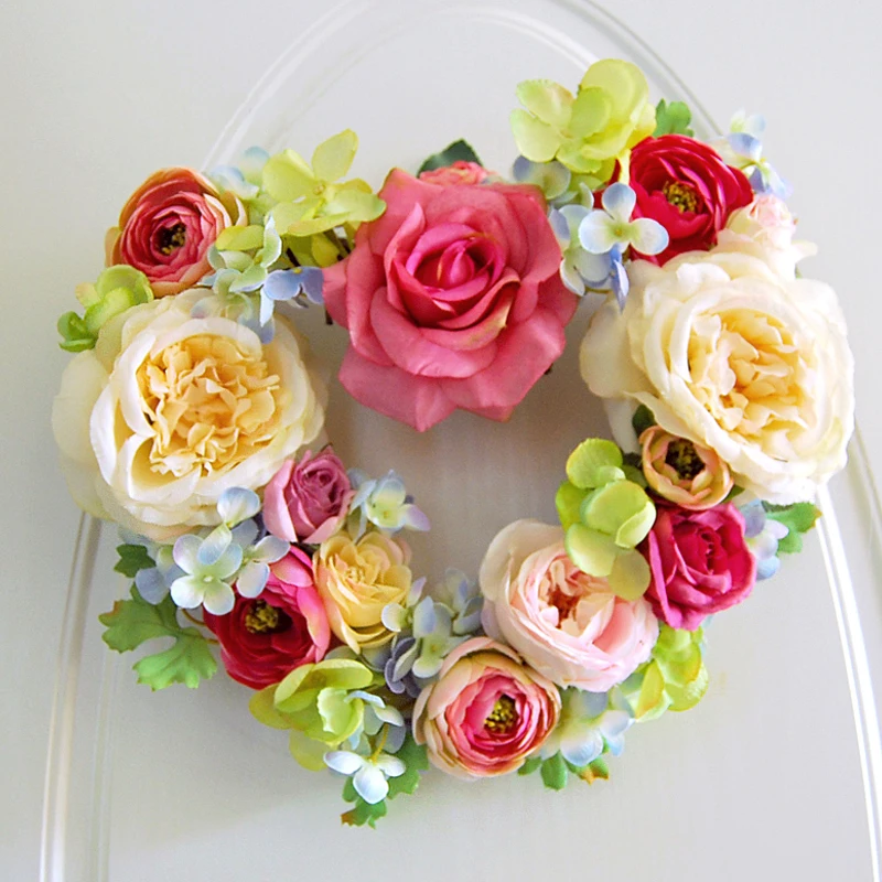 手作りシミュレーションローズ花輪ドア花輪人工花輪ドアトリム Garishness 結婚式パーティーの装飾家の装飾|造花 & ドライフラワー ...