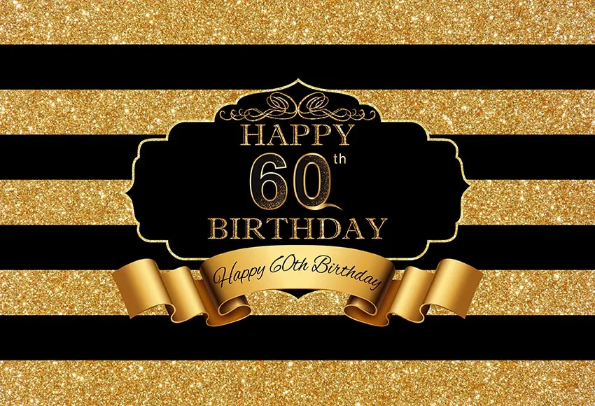 Gold And Black Striped Happy 60th Birthday photo studio background ...