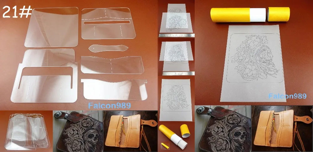 3kinds-6pc-Leathercraft-Acrylic-Perspex-Long-Wallet-Template-Stencil ...