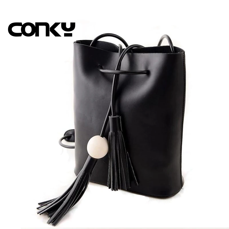 Small Black Leather Bucket Bag | semashow.com