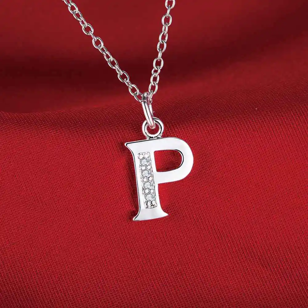 fashion letter P silver plated Necklace New Sale silver necklaces ...