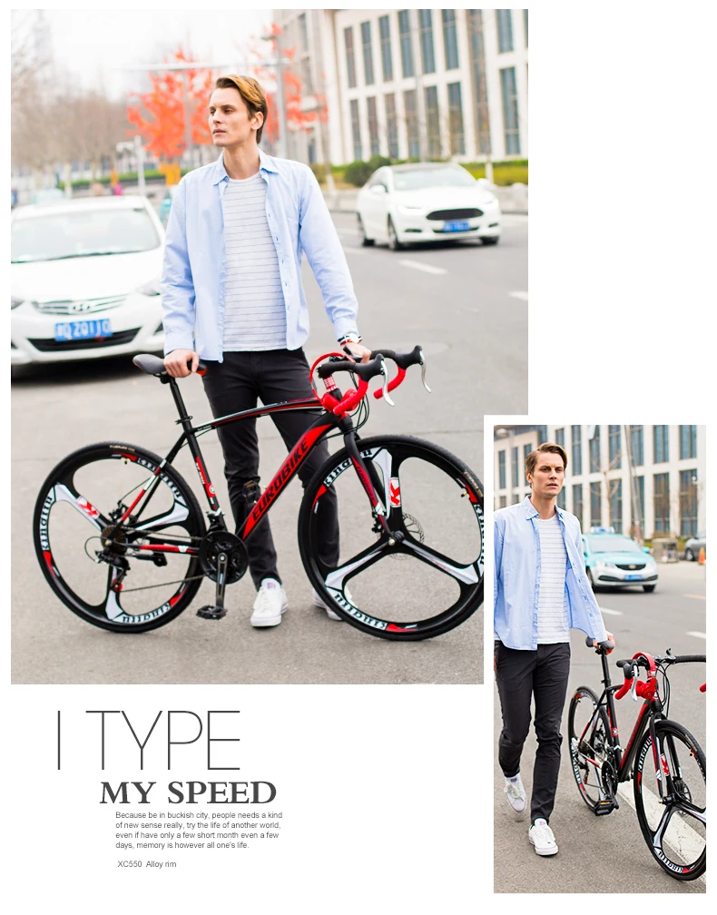 EuroBike 700C * 49 cm marco de acero bicicleta ciclismo freno de disco Road Bike 21 bicicleta de ...