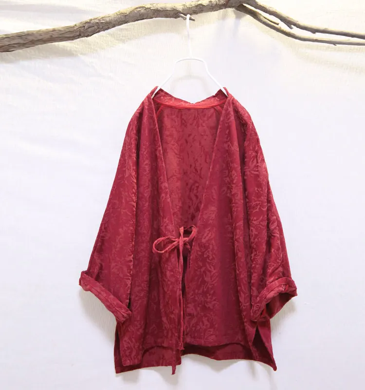 Harajuku Women Spring Japanese Kimono Solid Printed Bat Sleeve Blouses ...