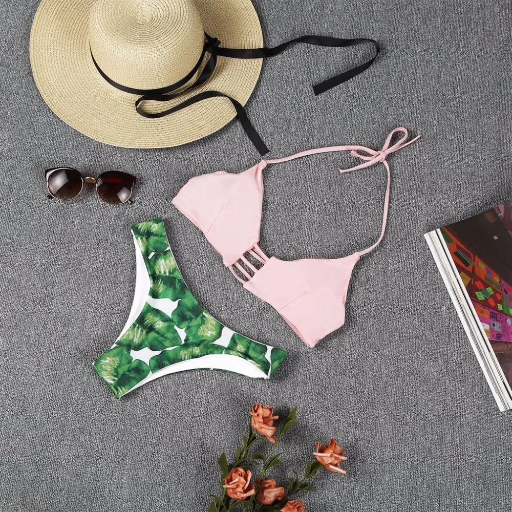 Buy 2 Piece Tropical Leaf Triangle Summer Women Bikini