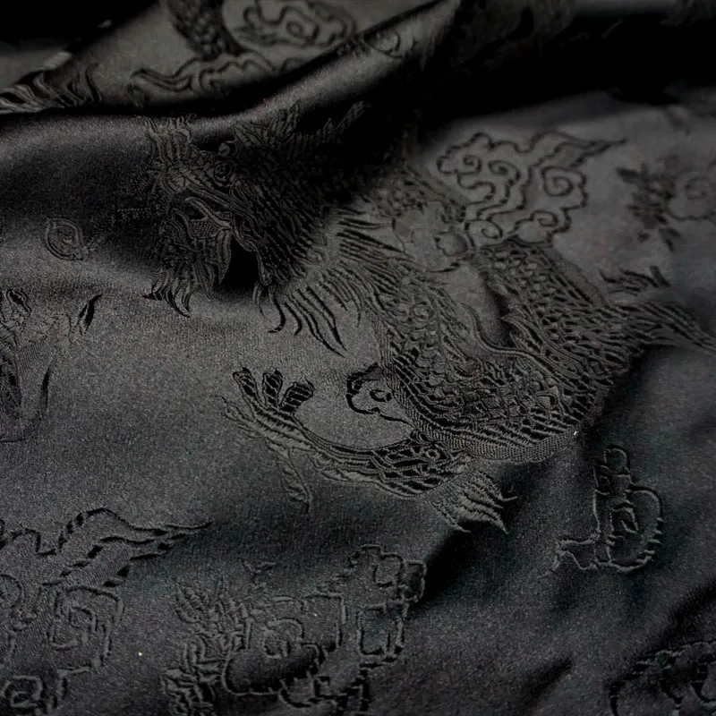 75cmx 100cm Metallic Jacquard Brocade Fabric, black dragon pattern 3D ...