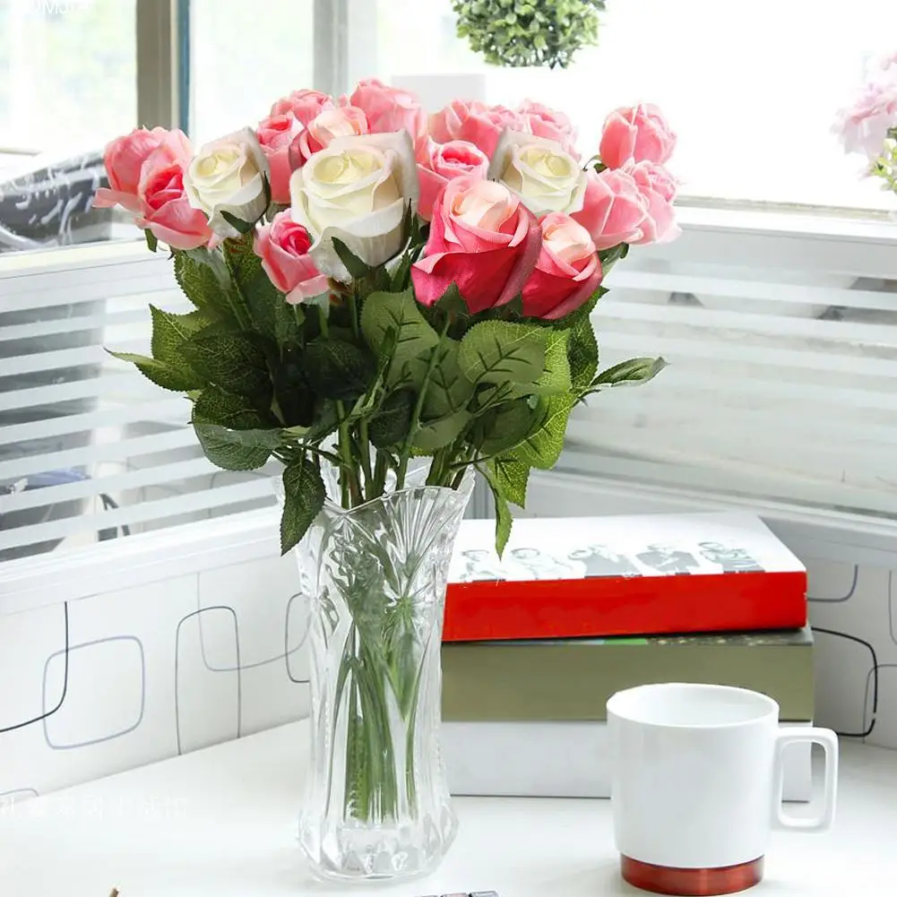 1pcs Lint Made Rose Artificial Flower Home Decoration White Pink Rose ...
