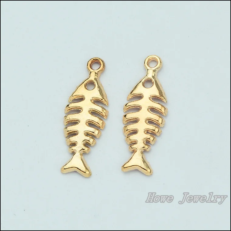 Grosir 110 pcs Perhiasan KC Paduan Emas warna Fishbone Liontin pesona ...