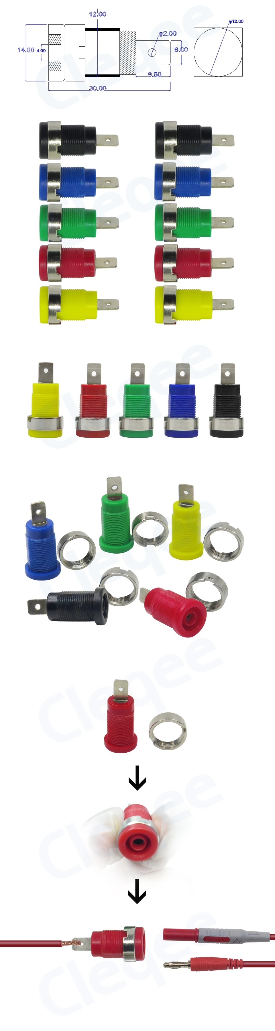 10PCS Safety 4mm Banana Female Socket Panel Mount Test Probe Binding ...