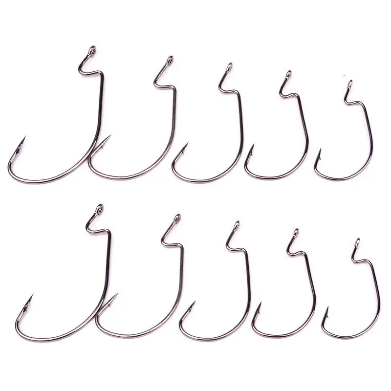 50Pcs Fishing Weedless Offset Worm G Hook Wide Cap Soft Plastic Jelly ...