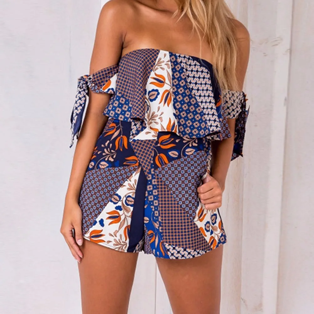 2018 Summer Sexy Strapless Playsuit Women Striped Bodysuit Female