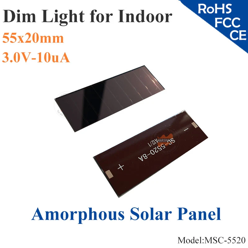 55x20mm 3.0v 10ua Dim Light Thin Film Amorphous Silicon Solar Cell Ito ...