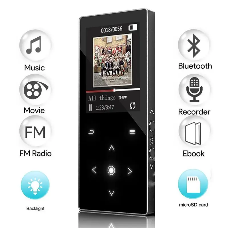 MP4 Player with Bluetooth 16GB Touch Button HiFi Lossless Music Player ...