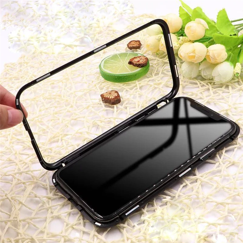 Metal rimmed Mobile Phone Case Hardened Glass Magnetic Adsorption ...