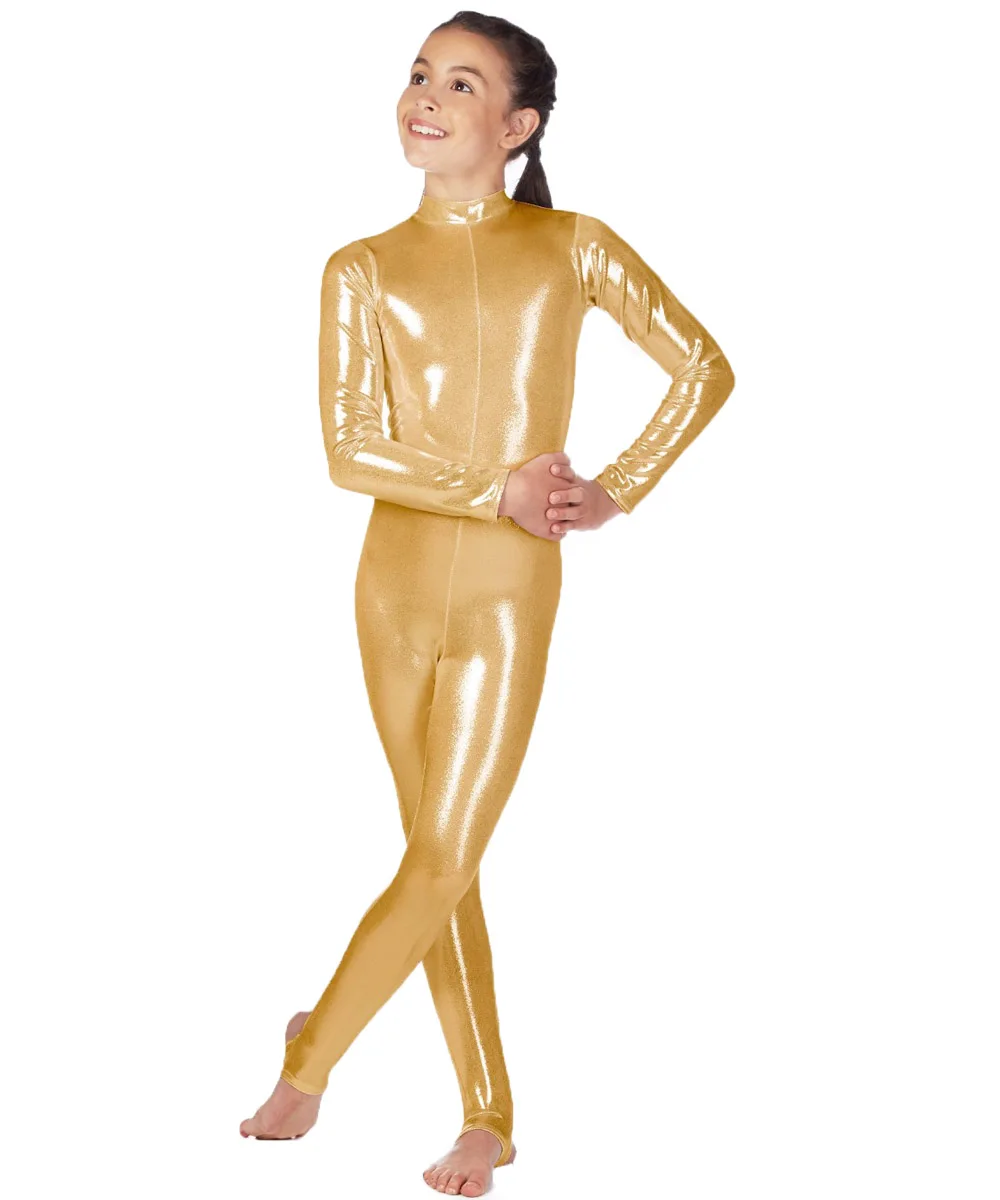 Buy Long Sleeve Shiny Metallic Catsuits Mock Neck