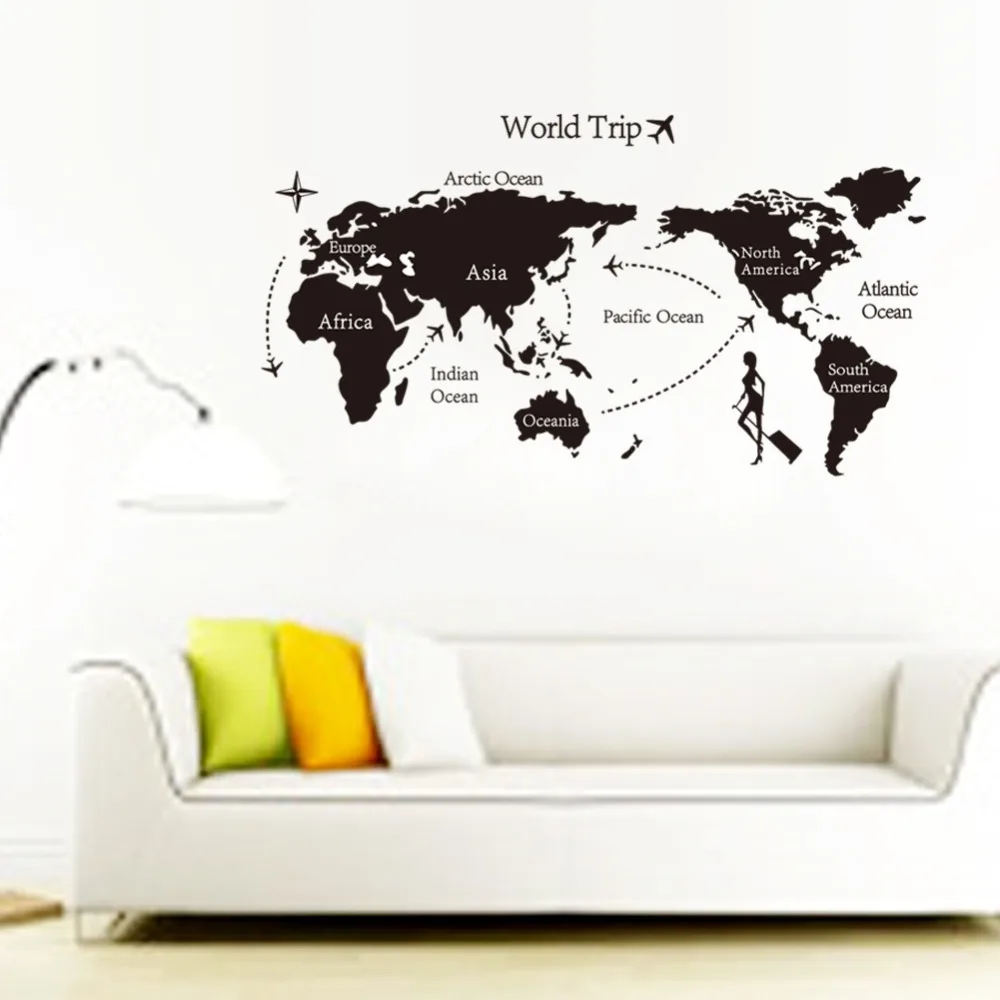 New creative world trip map wall sticker diy home decoration stickers ...