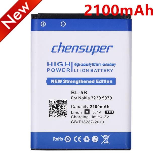 New 2100mah Bl-5b Battery For Nokia 3230 5070 5140 5200 5300 5500 6020 ...