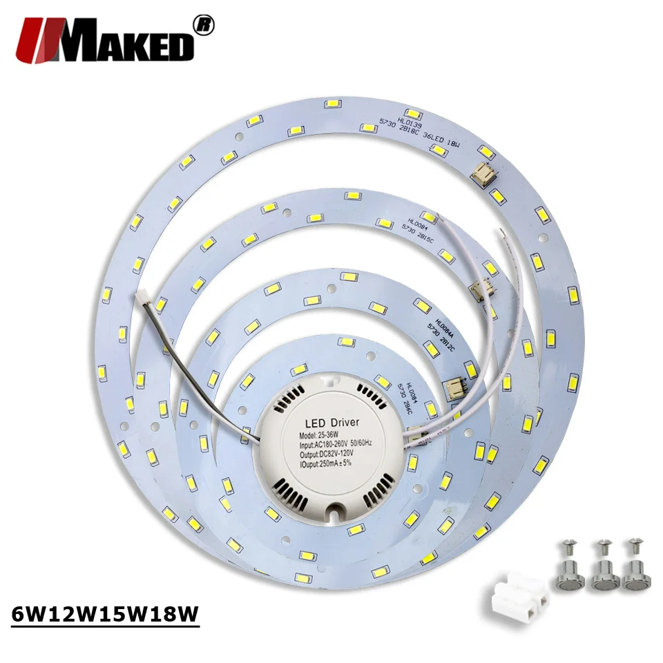 LED PCB Kit+Driver 8W12W 15W 18W SMD5730 Round Light Ceiling Light ...