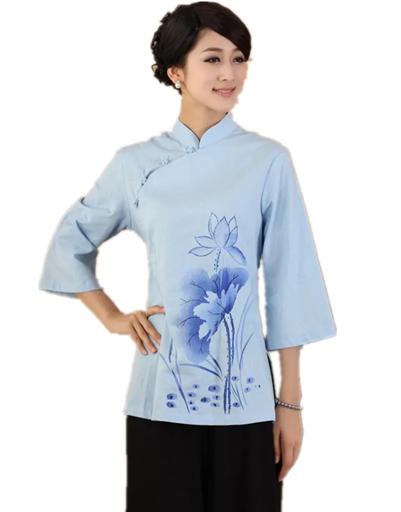 Shanghai Story Long Sleeve mandarin collar traditional Chinese tops ...