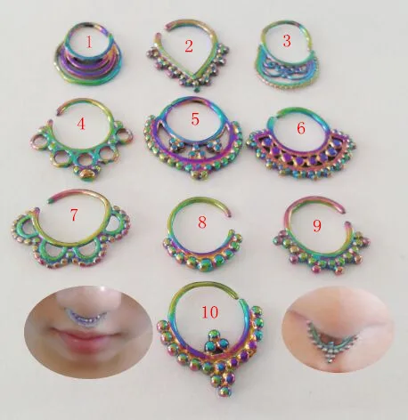 10 piezas nuevo arcoíris Septum anillo Clicker Toro anillo nariz ...