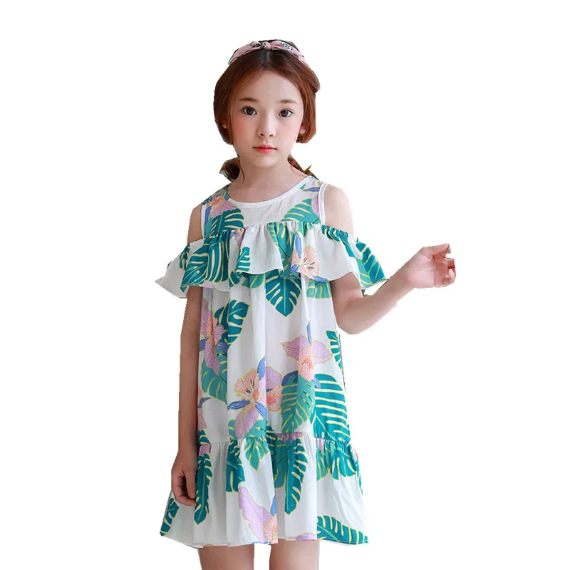 Summer Beach Girls Flowers Dress Children Off Shoulder Loose Dress Baby ...