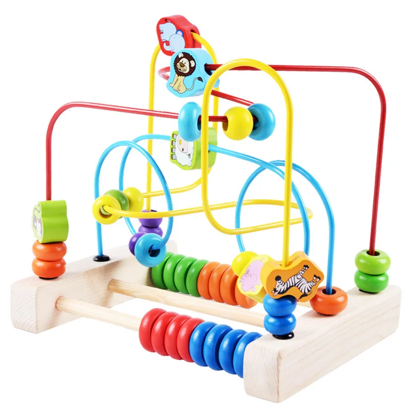 Baby Learning Early Education Wooden Multi function Box Round Bead Maze ...
