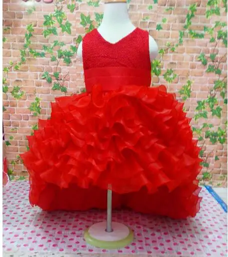Red girl dress for wedding party new style flowers princess girls ...