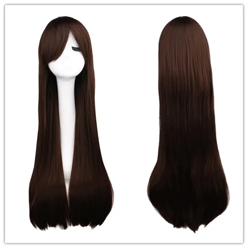 Harajuku Anime Cosplay Wigs Long Straight Synthetic Hair Dark Brown Wig ...