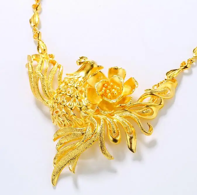 Jewelry Beautiful Bridal Phoenix Flower Pendant Clavicle Chain Necklace ...