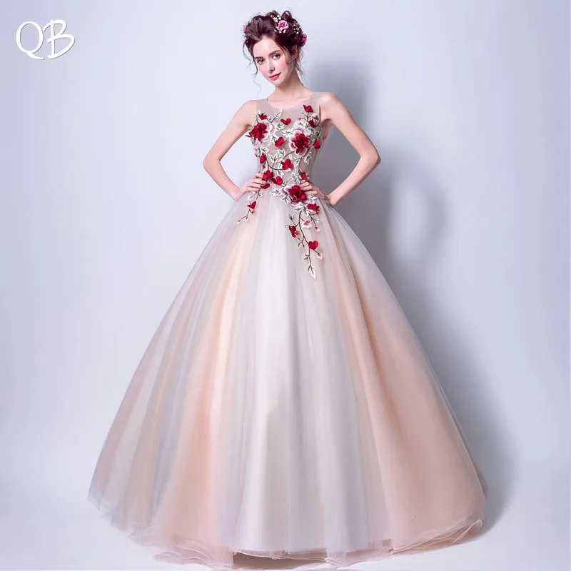 Ball Gown Fluffy Tulle 3d Flowers Beaded Luxury Formal Evening Dresses