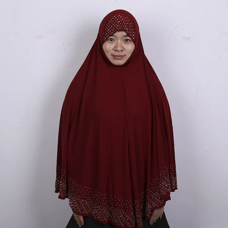 Quality Plain Muslim Women khimar With Diamonds Islamic Arab Soft ...