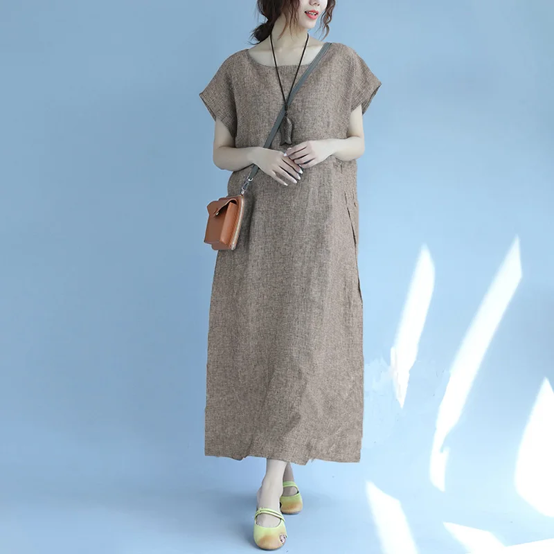 2019 Zanzea Summer Cotton Linen Dress Women O Neck Short Sleeve Casual