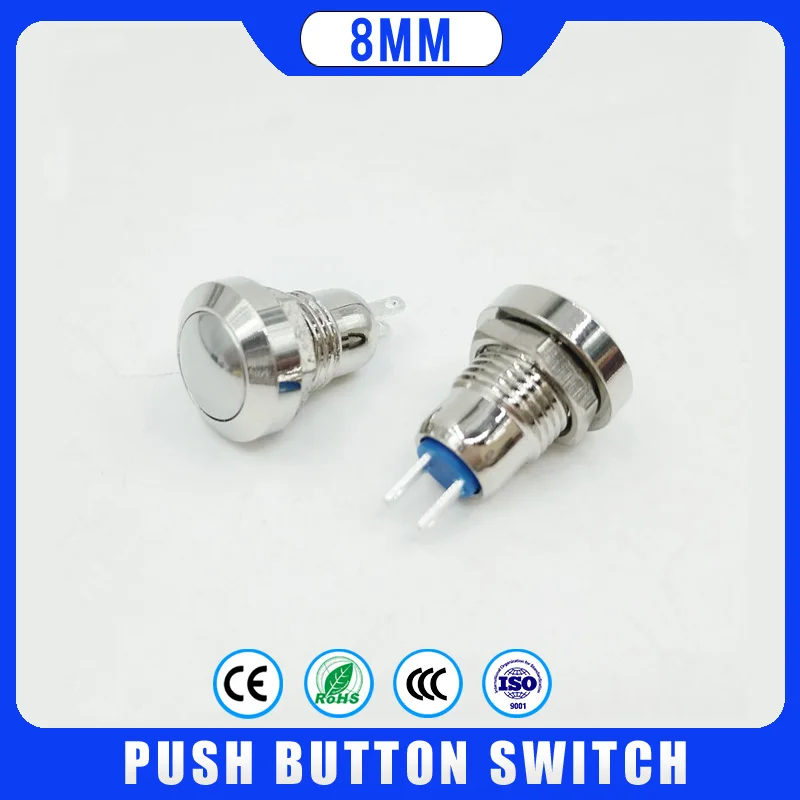 8mm Momentary Metal Push Button Switch Auto Reset Button 2pins Mini ...