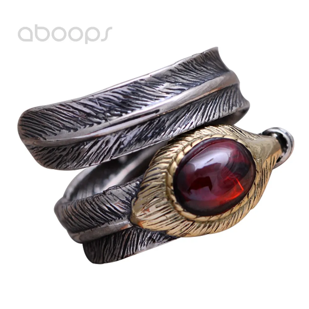 Bicolor Anillo de plumas de Plata de Ley 925 con ágata granate para ...