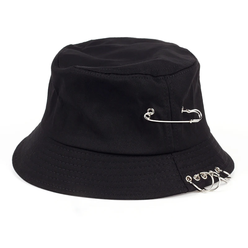 Voron Solid Color Iron Pin Rings Personality Bucket Hat Cap For Unisex