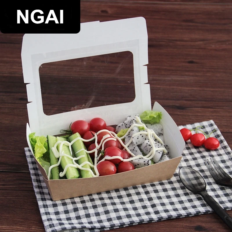 Disposable Box Salad Box Kraft Paper Box Wrapper Food Grade Waterproof ...