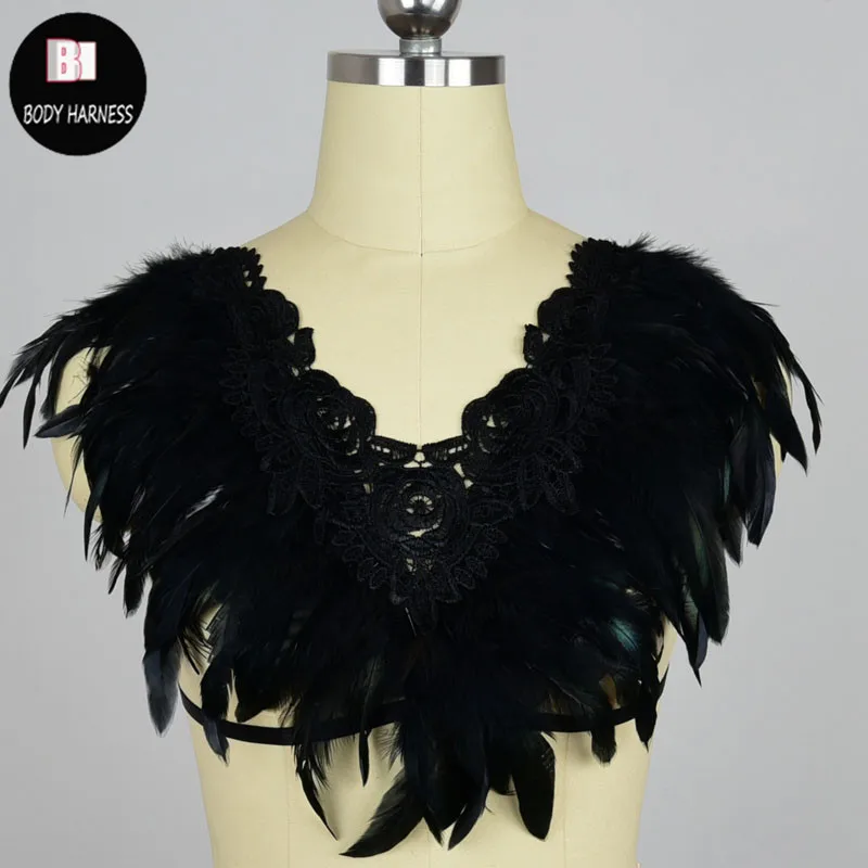 Demon-wings-Sexy-lace-feather-top-Harness-Cage-Bra-burning-Rave-Wear ...