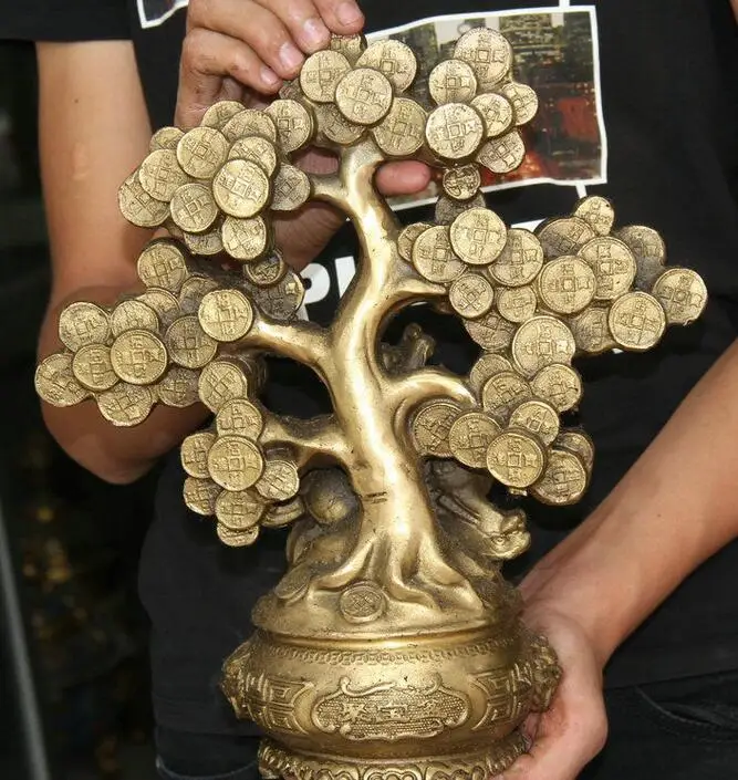 Details about 13" Old Chinese Copper Pi Xiu Wealth Beast Money Tree ...
