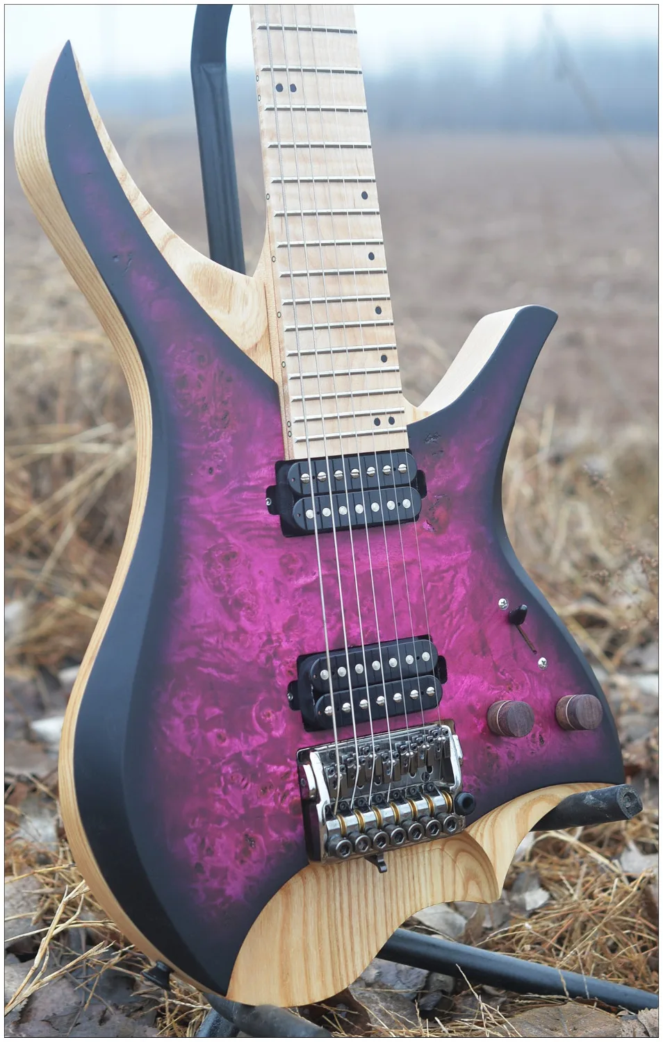 NK Headless 7 Strings Headless Electric Guitar Purple burst spalted ...