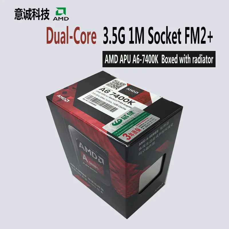 AMD APU A6 7400k CPU Processor Boxed with radiator Dual Core Socket FM2 ...