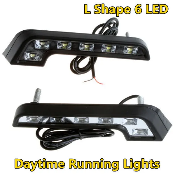 DRL Universal 6 LED L Shape Car Daytime Running Lights Front Fog Lamp ...