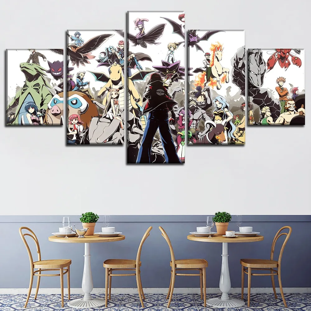 Pokemon Animation HD Printed Wall Art Framework 5 Pieces Poster ...