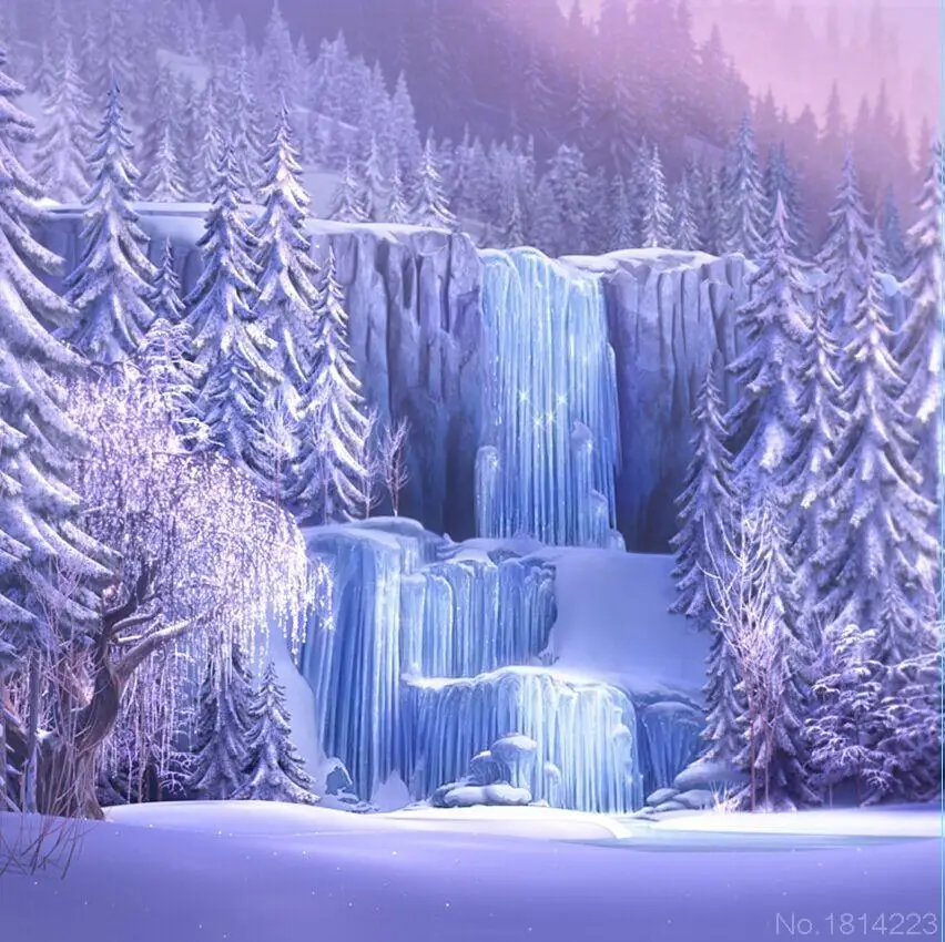 3x5FT Custom Backgrounds Frozen Icefall Waterfall Falls Pink Forest ...