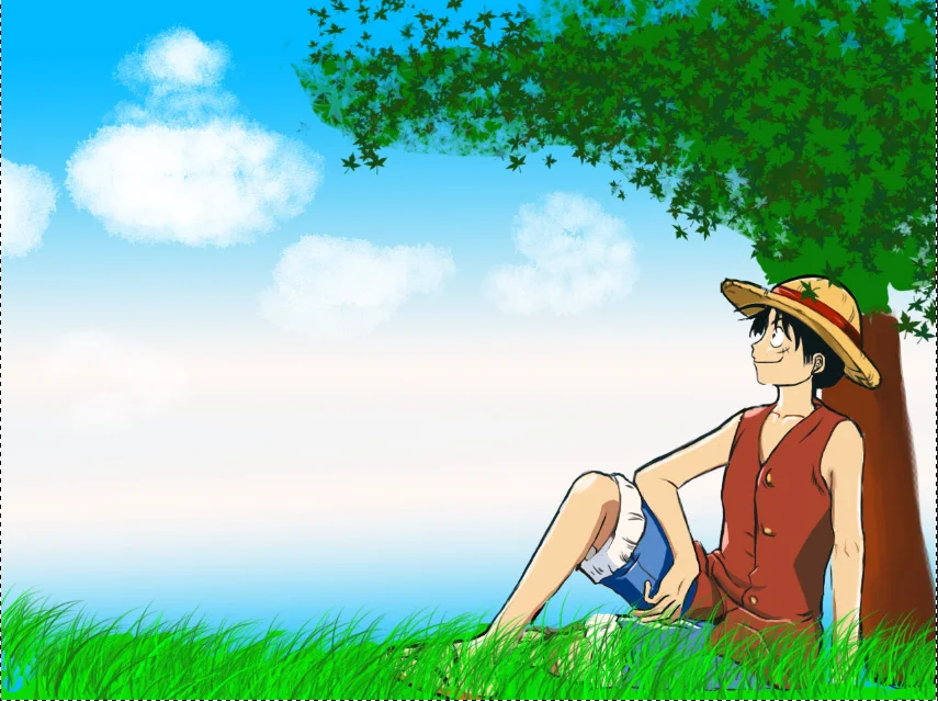 7x5ft One Piece Monkey D. luffy Greenward Céu Azul Nuvens Brancas Sob ...