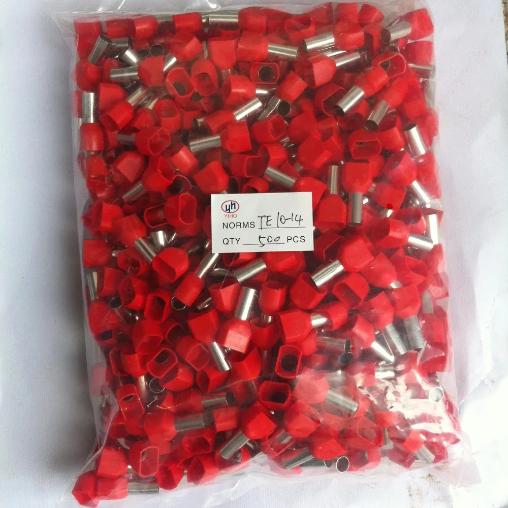 TE10-14 terminator 2 X 8 AWG Red Twin Dual Entry Wire Bootlace Ferrules ...