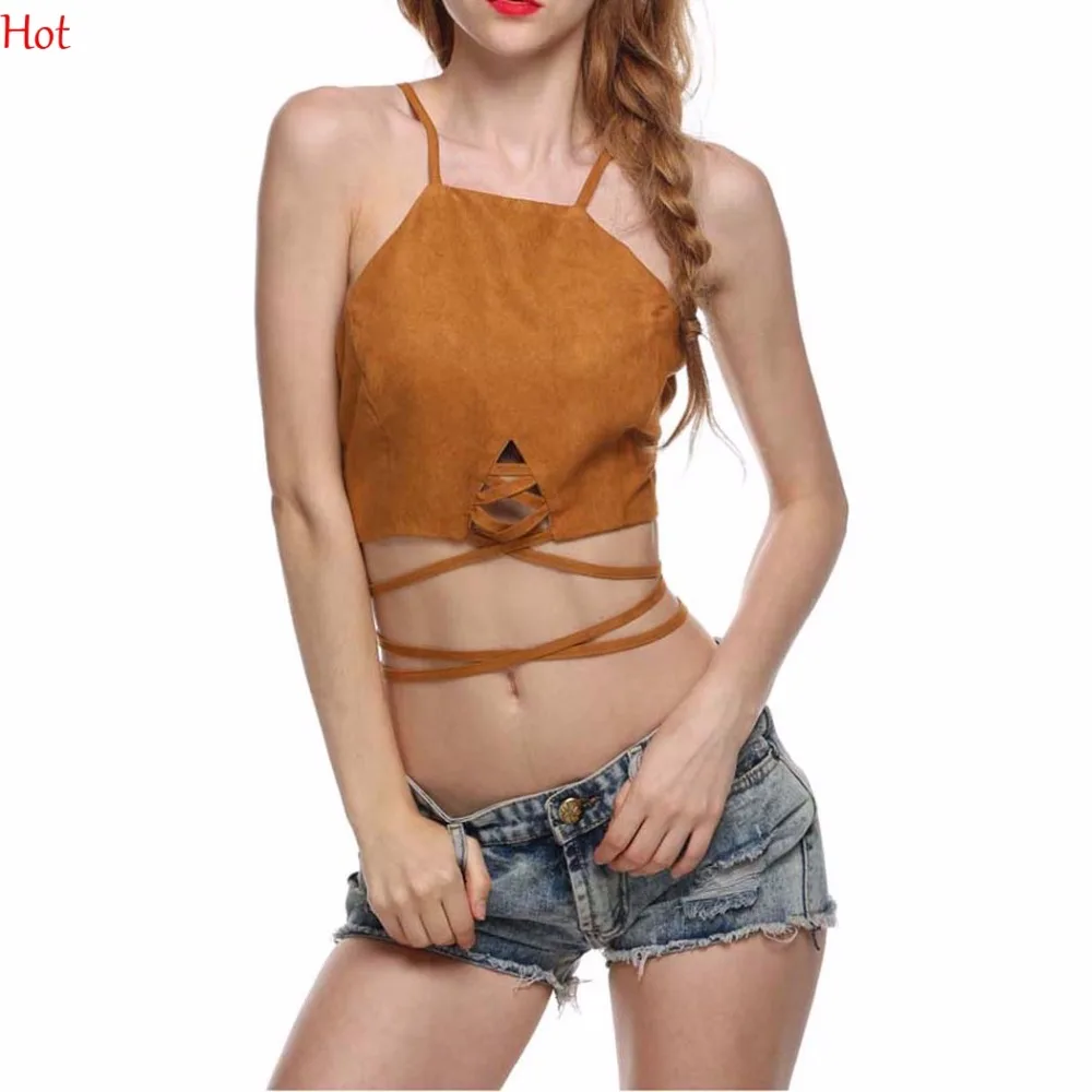 Hot Summer Style Sexy Lace Up Women Cropped Tanks Tops Vest Camis